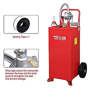 TUFFIOM 30 Gallon Gas Caddy With Wheels, Fuel Transfer Tank Gasoline Diesel Can Reversible Rotary Hand Siphon Pump, Fuel Storage Tank For Automobiles ATV Car Mowers Tractors Boat Motorcycle(Red)