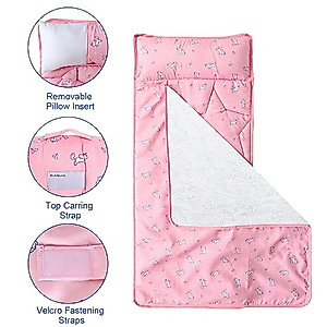 Toddler Nap Mat with Pillow and Blanket 50" x 21" x 1.5", Nap Mat for Boys Girls Super Soft and Cozy, Kids Sleeping Bag for Preschool, Daycare, Toddler Sleeping Bag, Pink Horse