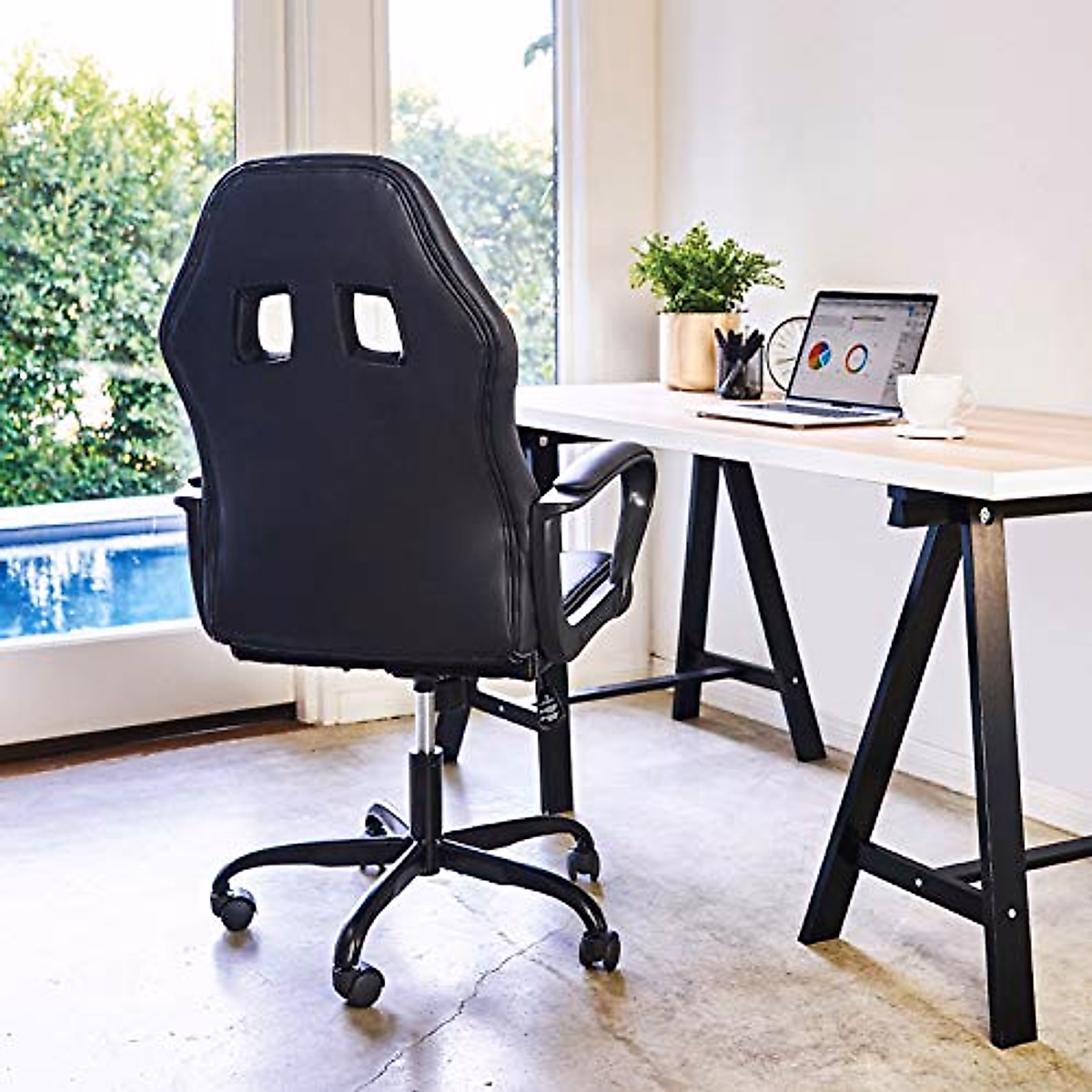 Office Chair PC Gaming Chair Cheap Desk Chair Ergonomic PU Leather Executive Computer Chair Lumbar Support for Women, Men (Black)