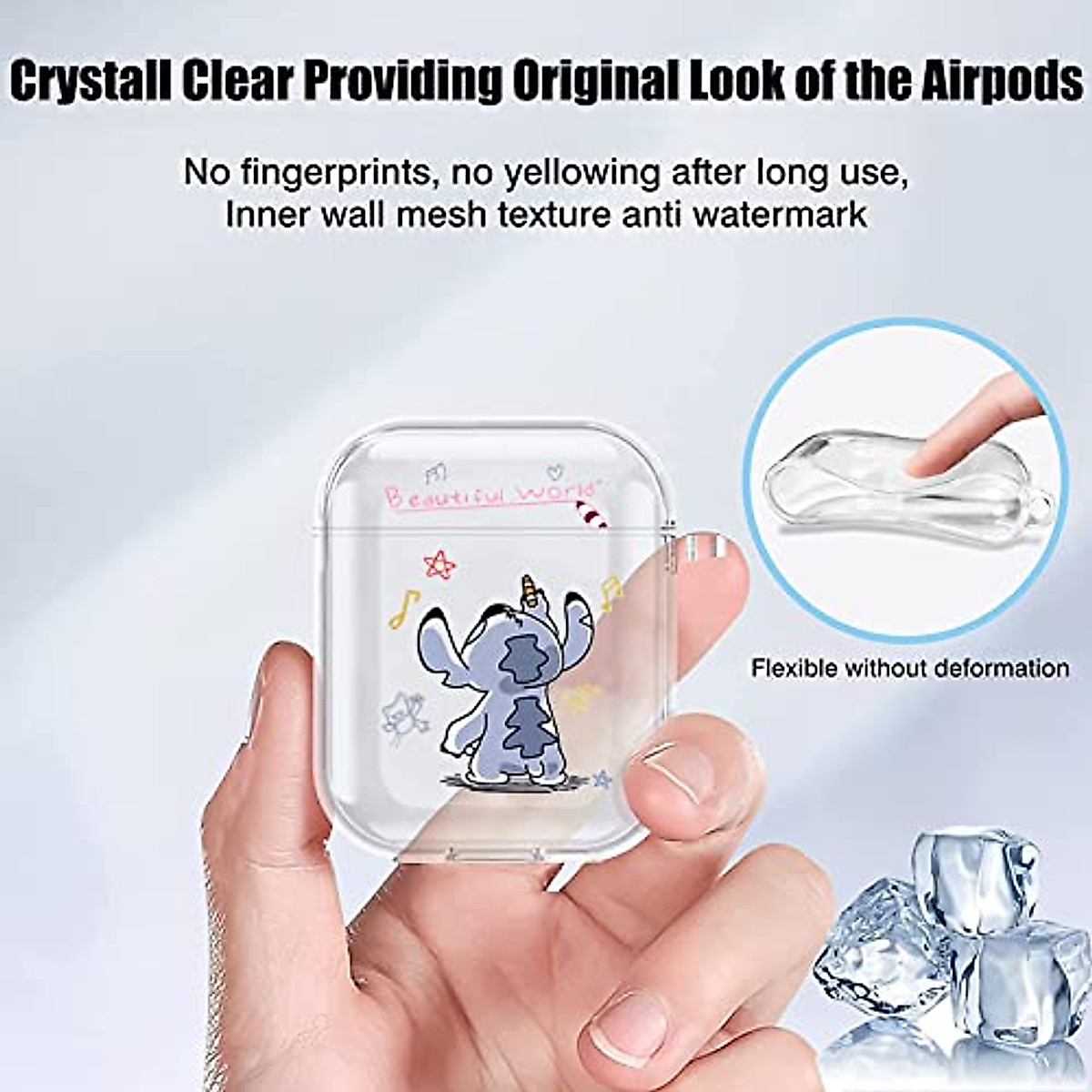 Cute Stitch Case for AirPods 1&2 Clear with Kawaii Keychain for Women Girls Kids Lovely Anime Dog Design Protective Skin Slim Soft Silicone TPU Airpod Cover for AirPods 2nd &1st Generation