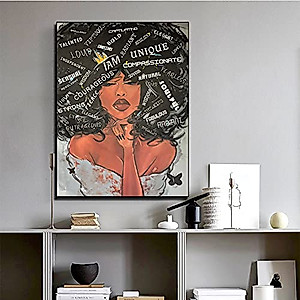 Black Queen Wall Art Black Women African American Canvas Wall Art Portrait Inspirational Wall Art Contemporary Abstract Canvas Prints Painting Home Decor For Bedroom Living Room Decoration Inspirational Living Room Bedroom Home Decoration Art (16×24inch)