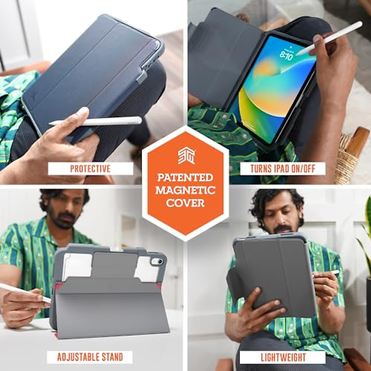 STM Dux Plus for iPad 10th Gen: Ultra Protective, Lightweight with Clear Back, Apple Pencil Gen 1 Holder, Battery Saving On/Off Cover. Black.