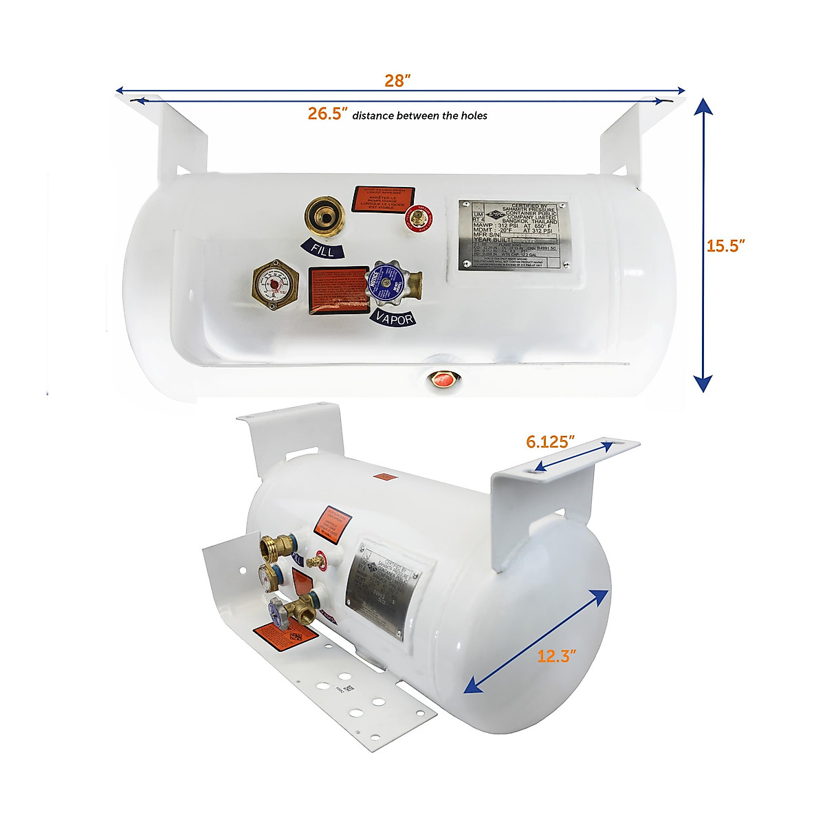 Flame King YSN122 12.2 Gallon RV, Van Or Trailer Horizontal ASME RV Propane Tank Cylinder, 12" x 28"