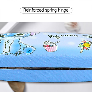 PERFECTSIGHT Hard Shell Eyeglasses Case, PU Leather Protective Glasses Case, Cute Cartoon Surface Eyeglass Case for Women Girls (Blue S)