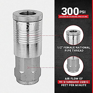 Milton Industrial Air Coupler, G-Style quick connect coupler, 1/2" FNPT, Steel Air tool fitting, 1815 (Pack of 5)