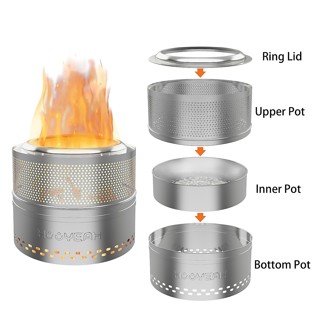 Smokeless Fire Pit,Stainless Steel Wood Burning Fireplaces with Removable Ash Pan Portable Storage Bag for Camping Bonfire Backyard Garden (20 Inch)