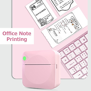 TVAIGER Mini Pocket Printer, Thermal Sticker Printer with 6 Rolls Printing Paper, Bluetooth Photo Printer for DIY Scrapbook, Text Memo, Notes, Office Receipt Printing (Pink)