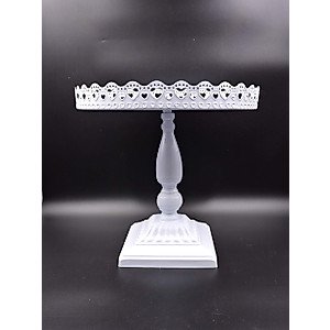 hadaaya 12 Inches White Metal Footed Cake Stand with Hearts Shape Border, Dessert Display Stand, Serving Plate, Pedestal stand for a Birthday party, Weddings, Baby Shower. Christmas Holiday Gifts