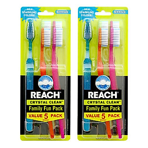 Reach Crystal Clean Family Fun Pack Medium Toothbrushes, 5 Count (Pack of 2)