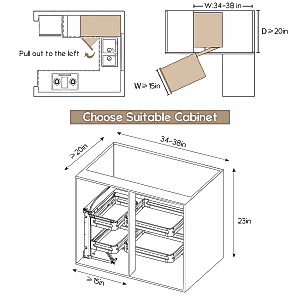 WYJF Blind Corner Cabinet Pull Out 15 Inch Opening,Blind Corner Cabinet Organizer,Corner Optimizer,Chrome Blind Corner Soft Close,Blind Corner Cabinet Pull Out Left Right