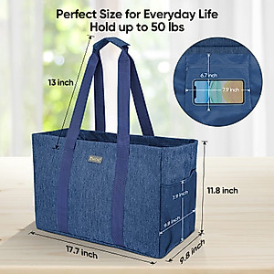 BALEINE Soft 9 Gallon Extra Large Utility Tote, Foldable Reusable Storage Bag (Denim Blue)