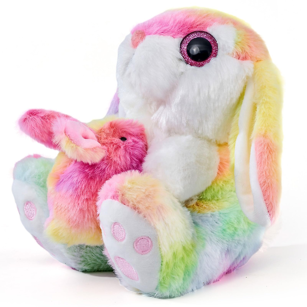 Nleio Easter Stuffed Bunny with Egg(Reversible), 8.5" Plush Rabbit with Floppy Ears, Huggable & Washable Easter Stuffed Animals Cute Bunny Plush Toy for Kids Girls Boys Birthday Easter Gifts (Color)