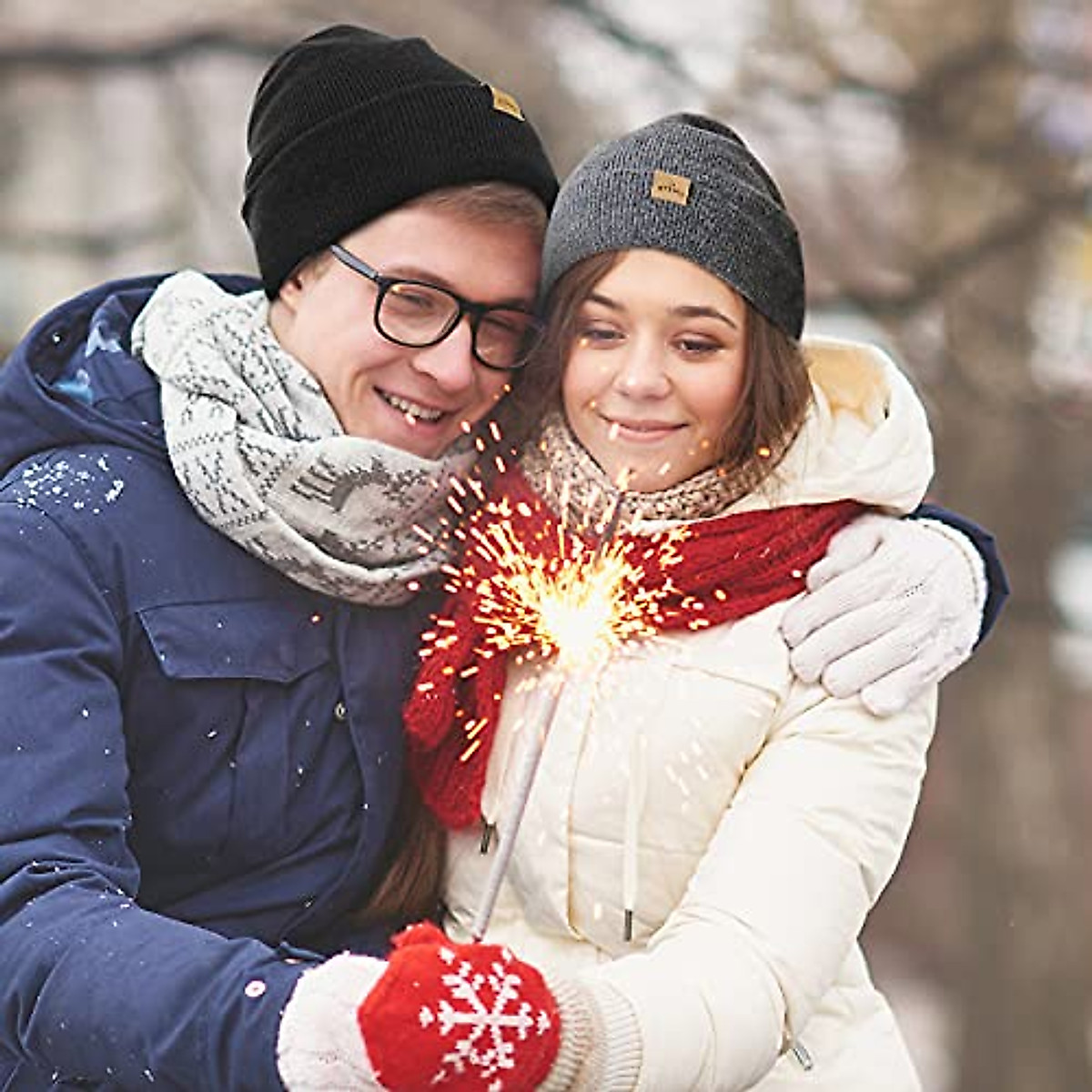 Hysnan Mens Beanie Merino Wool Warm Hats for Women Men Knit Slouchy Double Layer Warm Cuffed Skull Beanie Skiing Skating Black