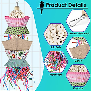 Bissap Conure Toys, Bird Parrot Foraging Shredder Hanging Toys 2 Sola Balls Wooden Block Tassels with Bell for Small Parrots Parakeets Conures Cockatiels Love Birds Cage Toy