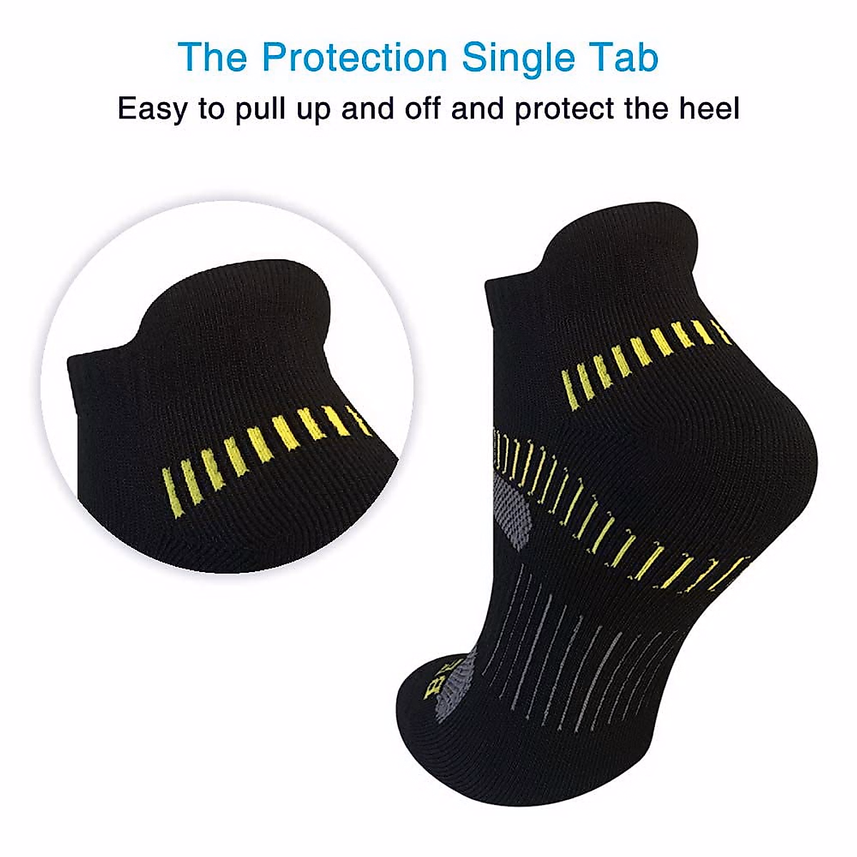 BERING Women's Athletic Running Cushioned Ankle Socks, Size 6-9, Black, 6 Pairs