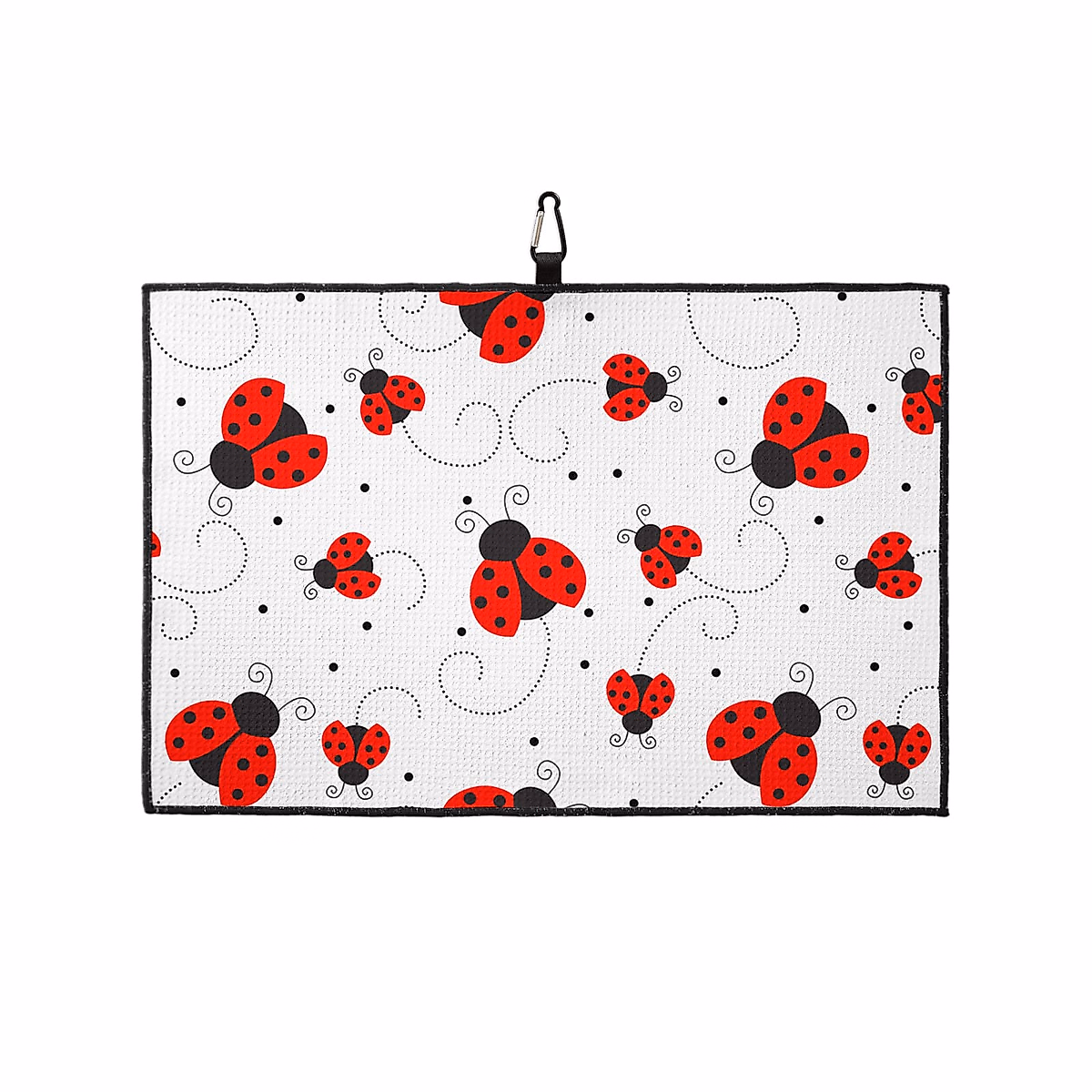 Merry Christmas Red Love Golf Towel with Clip,Large Microfiber Women Men Sports Work Out Disc Golf Bag Towel for Yoga,Gym,Fitness,Workout,Xmas Ladybird with Dotted Wings Swirls Curves Accessory
