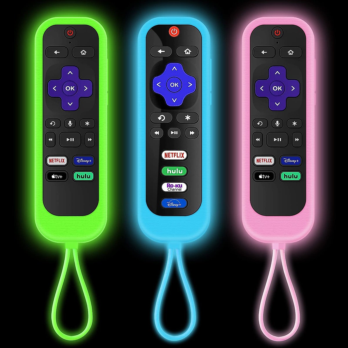 [3Pack] Climberer Roku Remote Case Cover Compatible with TCL/Hisense roku TV |Sharp Roku TV | Roku Express 4K+，Glow in The Dark Makes it Easy to find