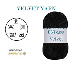 Estako Velvet Chenille Blanket amigurumi Yarn for Crocheting and Knitting Super Bulky 100 gr (132 yds) (1810 - Black)