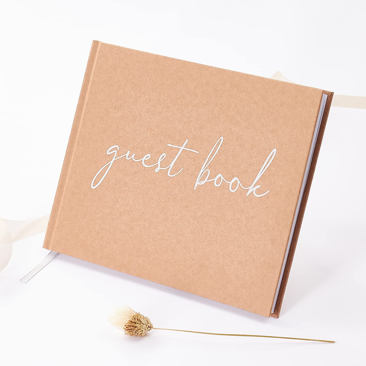 TRULIVA Rustic Wedding Guest Book, Sign in Guestbook for Wedding Reception, Kraft Paper Hard Cover, 7" x 9" (Unlined Guestbook)
