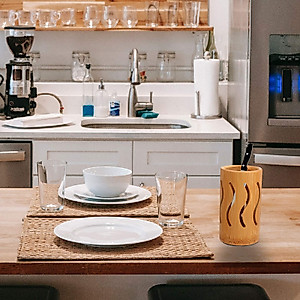 Hemoton KItchen Utensil Holder Caddy Bamboo Kitchen Tool Holder Chopsticks Storage Barrel Spoon Fork Holder Cutlery Tableware Storage Container Organizer