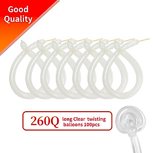 KAWKALSH 260 Balloons Clear, Long Balloons for Balloon Animals, Thickening Skinny Latex Twisting Balloons for Tying Balloon Arch Modeling Magic Clown Birthday Wedding Party Decorations 100pcs Clear