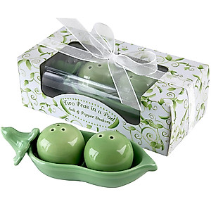 Kate Aspen Two Peas in A Pod Ceramic Salt and Pepper Shakers in Ivy Print Gift Box