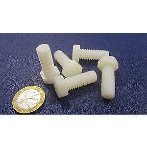 Natural Nylon Hex Head Bolts FT 3/8"-16 Thread x 1.00" Long 50 pcs