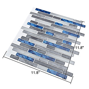 Art3d Peel & Stick Brick Kitchen Backsplash Self-Adhesive Wall Tile Stone Design, 10 Sheets, Blue Marlbe, 30 * 30cm (A17086P10)