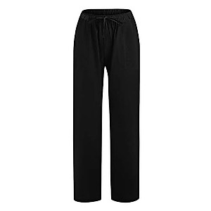 Dunacifa Dress Pants Women Women's High Elastic Waistband Wide Leg Palazzo Culotte Gaucho Capri Pants (S~5XL) Casual Black
