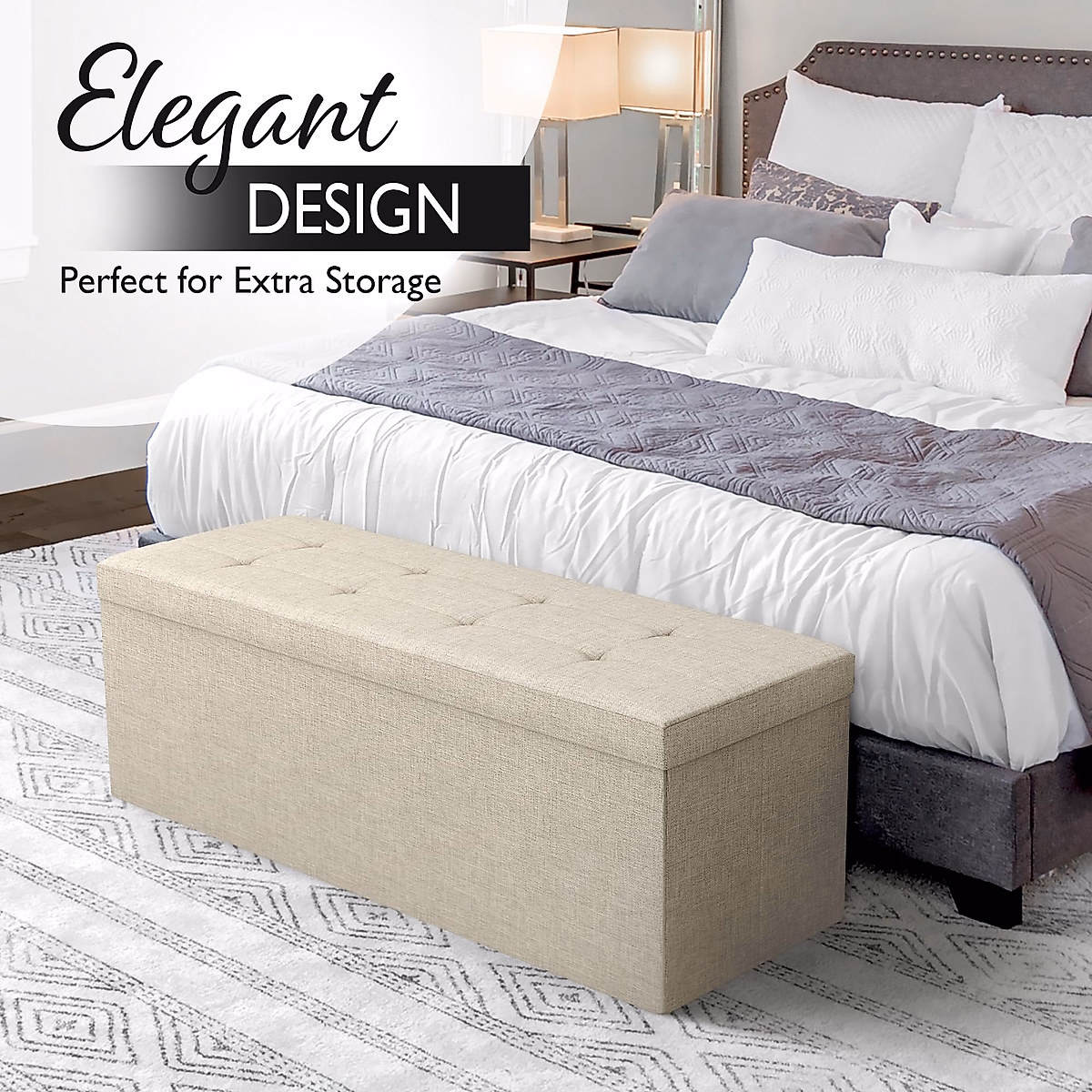 Lifetime Home 43" Folding Storage Ottoman Bench for Living Room, Bedroom, TV Entertainment - Bedroom Bench with Hidden Storage, Foot Rest Stool - 660 Capacity & Holds up to 5.6 Cubic Feet of Storage