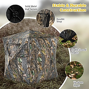 HAPPYGRILL Portable Hunting Blind with 360 Degree Mesh Windows, Pop up Camouflage Hunting Tent with Carrying Bag & Ground Stakes