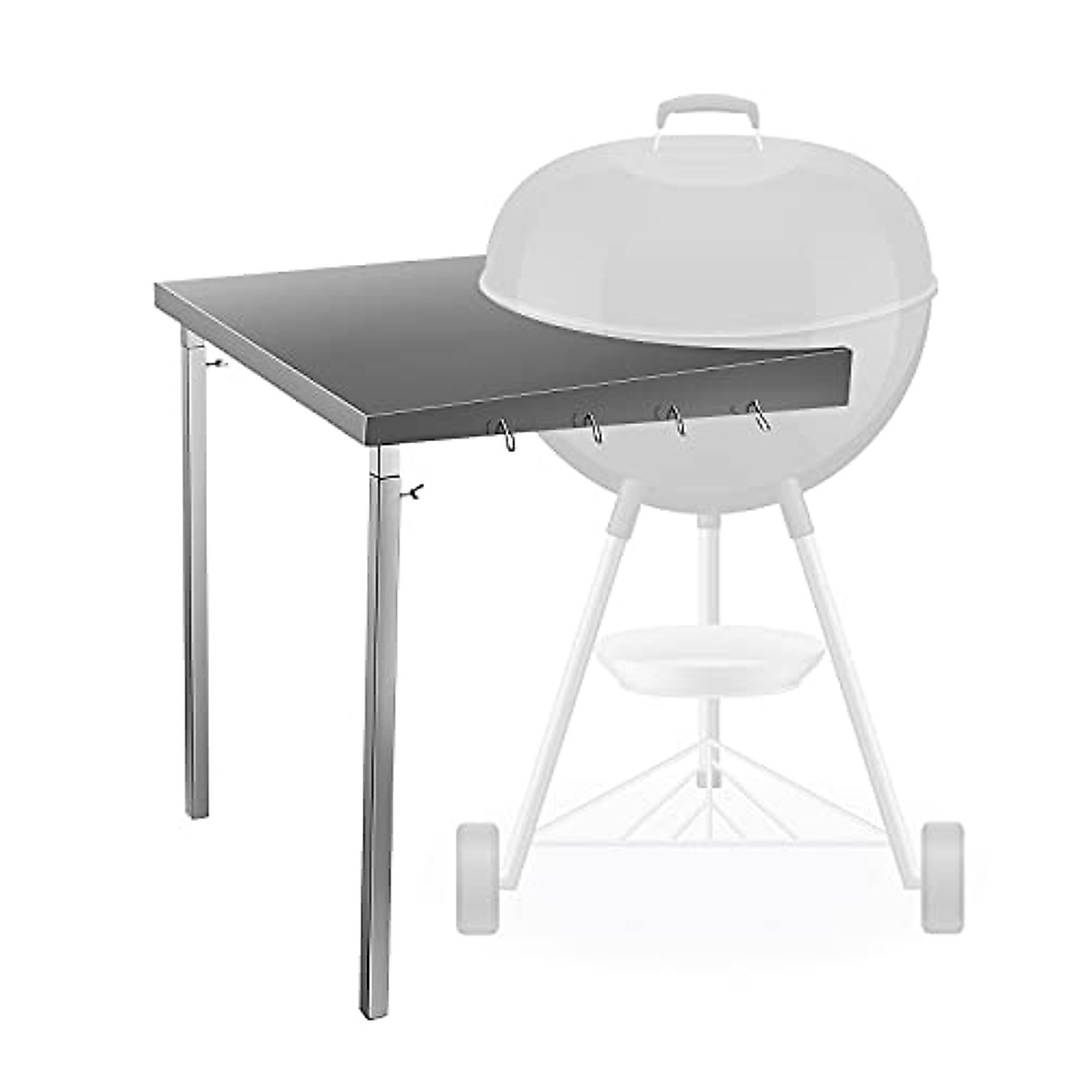 ETE ETMATE Weber Kettle Table, Weber Grill Side Table with Multiple Hooks Stainless Steel Foldable Grill Workbench Fits All Weber 18" Charcoal Kettle Grills
