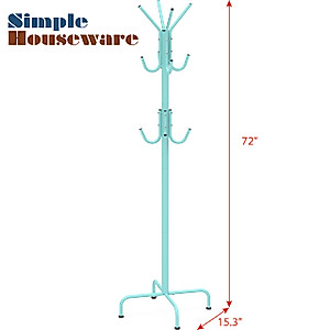 Simple Houseware Standing Coat and Hat Hanger Organizer Rack, 12 Hooks Turquoise