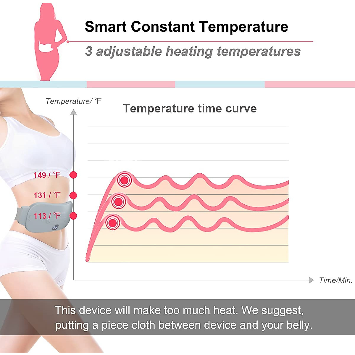 Portable Cordless Electric Waist Belt Device, Fast Heating Pad with 3 Heat Levels and 3 Massage Modes, Back or Belly Heating Pad for Women and Girl