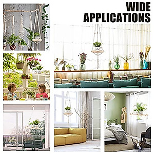 INFUNLY 2pcs Macrame Plant Hangers Indoor Wood Plant Shelf Hanging Boho Flower Planter Basket with Tassel for Bedroom Living Room Bathroom Indoor Outdoor