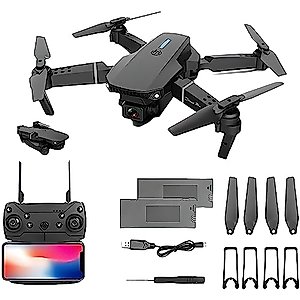 E88 Pro Drone with 4K Camera, WiFi FPV 1080P HD Dual Foldable RC Quadcopter Altitude Hold, Headless Mode, Visual Positioning, Auto Return Mobile App Control, Black, 7.83 x 7.17 x 2.87 inches