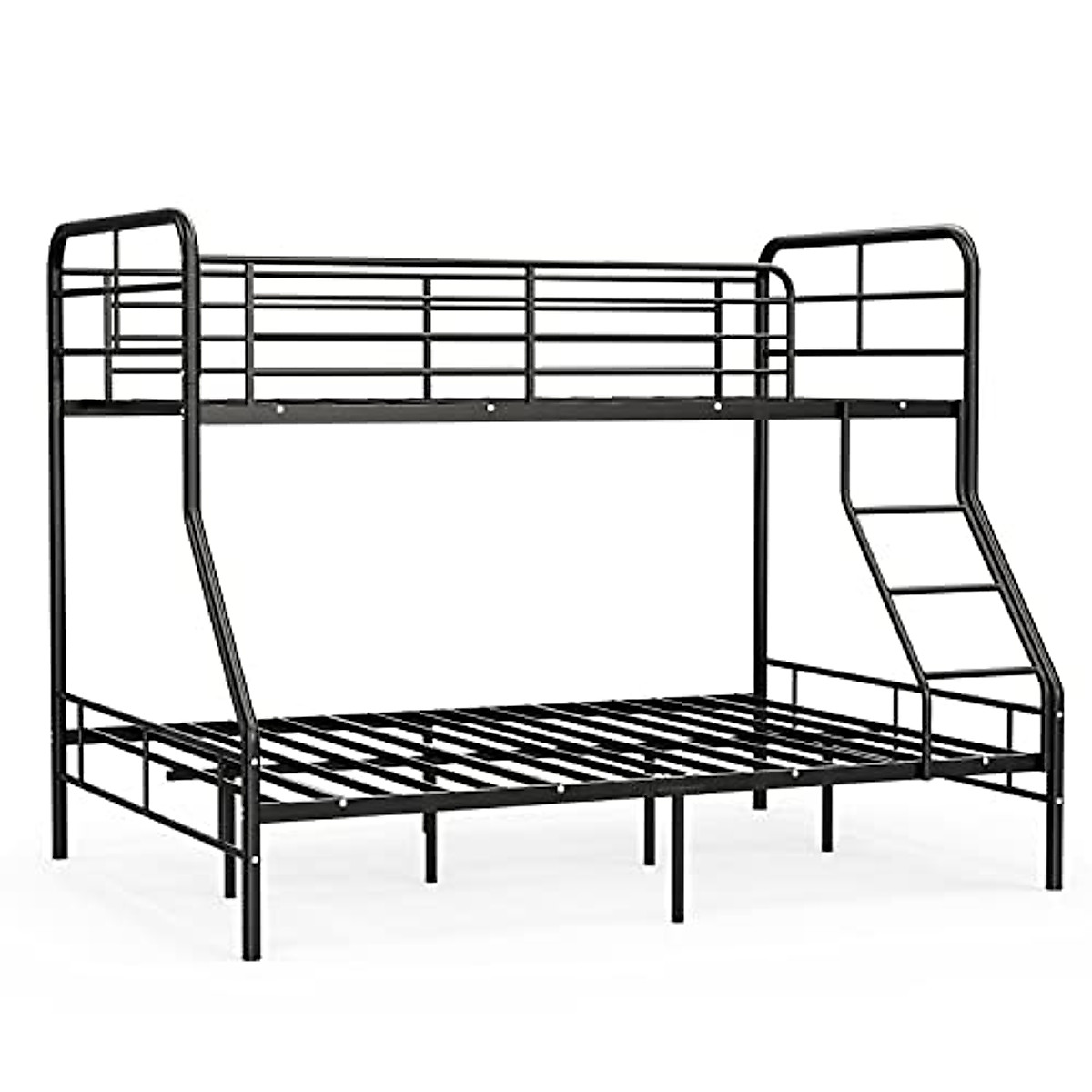 IKIFLY Metal Twin Over Full Bunk Bed, Heavy Duty Bunk Bed Frame with Safety Guard Rail & Ladder, Space-Saving Design/Noise Free/for Kids, Teens & Adults/No Box Spring Needed - Black