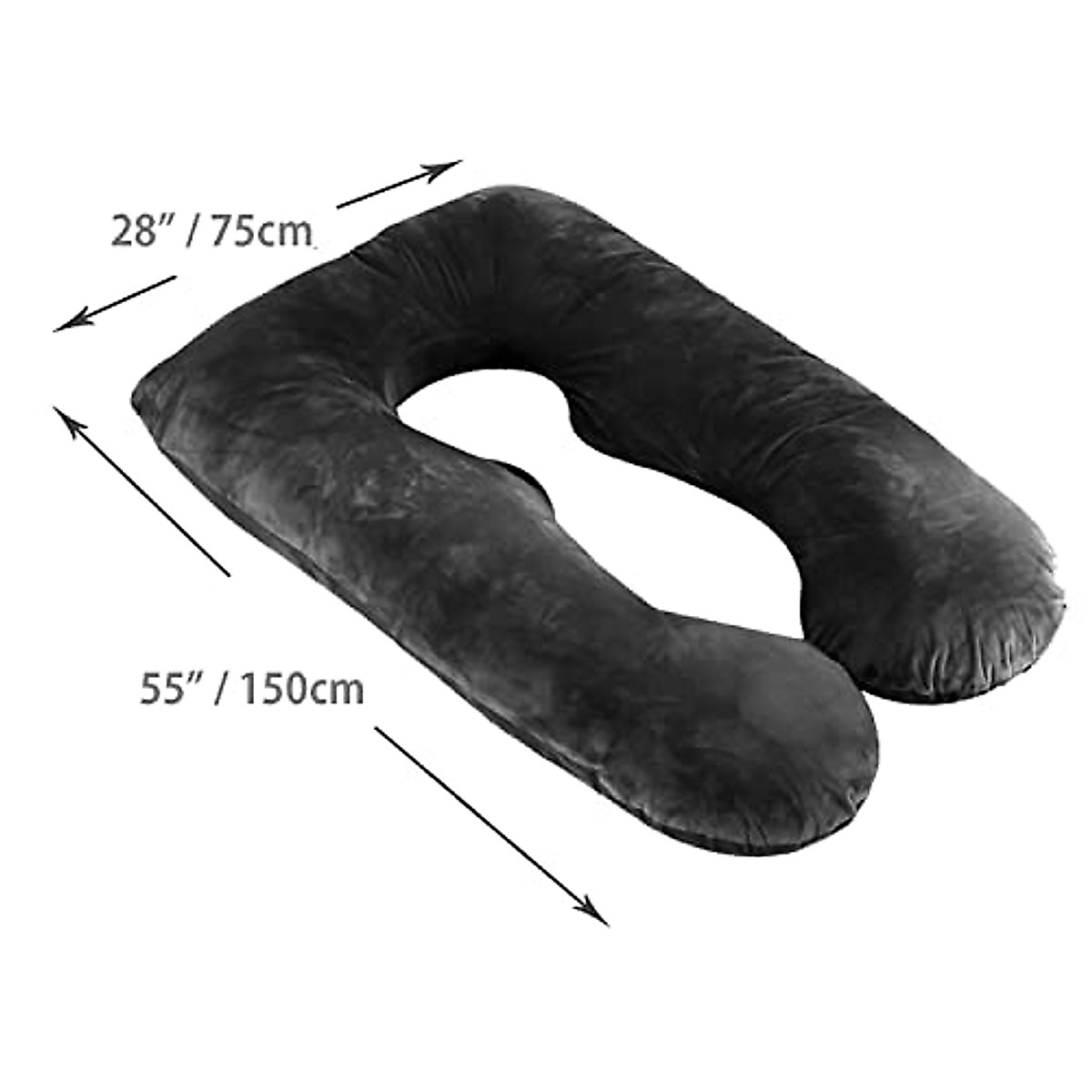 Pregnancy Body Pillows for Sleeping, U Shaped Full Body Pillow for Adults, Maternity Pillows for Women, Support Neck, Back, Belly, Legs, Hip, Removable Velvet Cover Washable, 55 inches Black