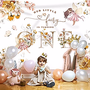 Rsuuinu Floral Fairy 1st Birthday Backdrop for Photography Flowers Fairy Tale Tea Wonderland Princess Girl Happy First Birthday Party Background Decoration Banner Supplies Photo Booth Props 7x5ft
