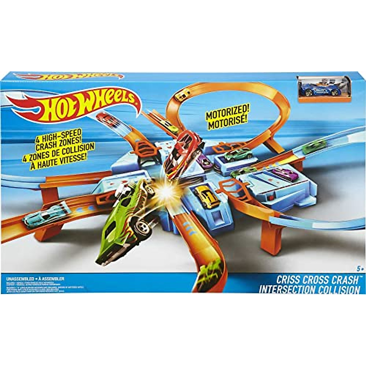 Hot Wheels Toy Car Track Set, Criss Cross Crash with 1:64 Scale Vehicle, Powered by a Motorized Booster [Amazon Exclusive]