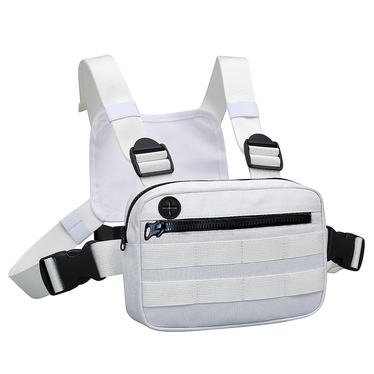 Outdoor Water Resistant Chest Bag for Men,Tactical EDC Chest Pack with Built-in Phone Holder, Lightweight Utility Chest Rig Pouch for Workouts, Running,Cycling,Hiking (M, White)