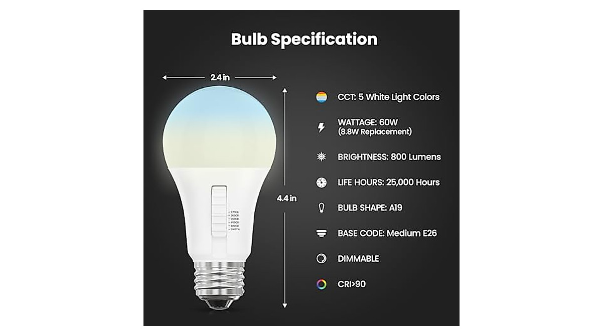 Feit Electric A19 LED Bulb - Dimmable & Color Selectable, 22-Year Life