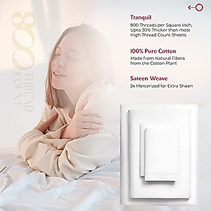 Mayfair Linen 800-Thread-Count Egyptian Quality Pure Cotton Sheets, White California King Size Bed Sheet Set, Long Staple Cotton, Sateen Weave for Soft Feel, Fits Mattress Upto 16'' DEEP Pocket