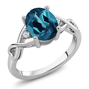Gem Stone King 925 Sterling Silver London Blue Topaz Engagement Ring For Women (1.89 Cttw, Oval 9X7MM, Gemstone Birthstone, Available In Size 5, 6, 7, 8, 9)