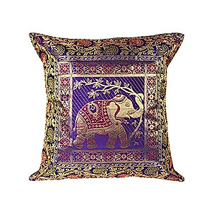 DecorHack by Arusaya Vintage Style Boho Bohemian Style Elephant Design Brocade Silk Purple Pillowcase 16 X 16 Inch