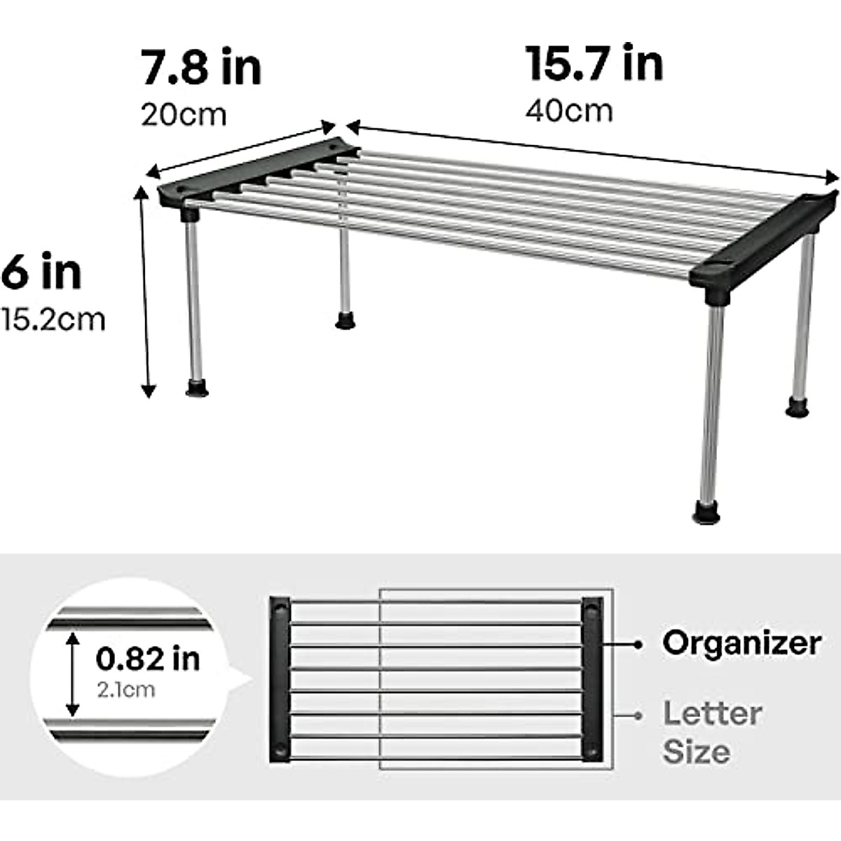 Carrotez Stackable 2 Pack Pantry Cabinet Organizer, Pantry Organization and Storage, Cabinet organizers and Storage, Pantry Storage Shelf Organizer, Kitchen Cabinet Organizer, Black 15.7 x 7.8 x 6.1"