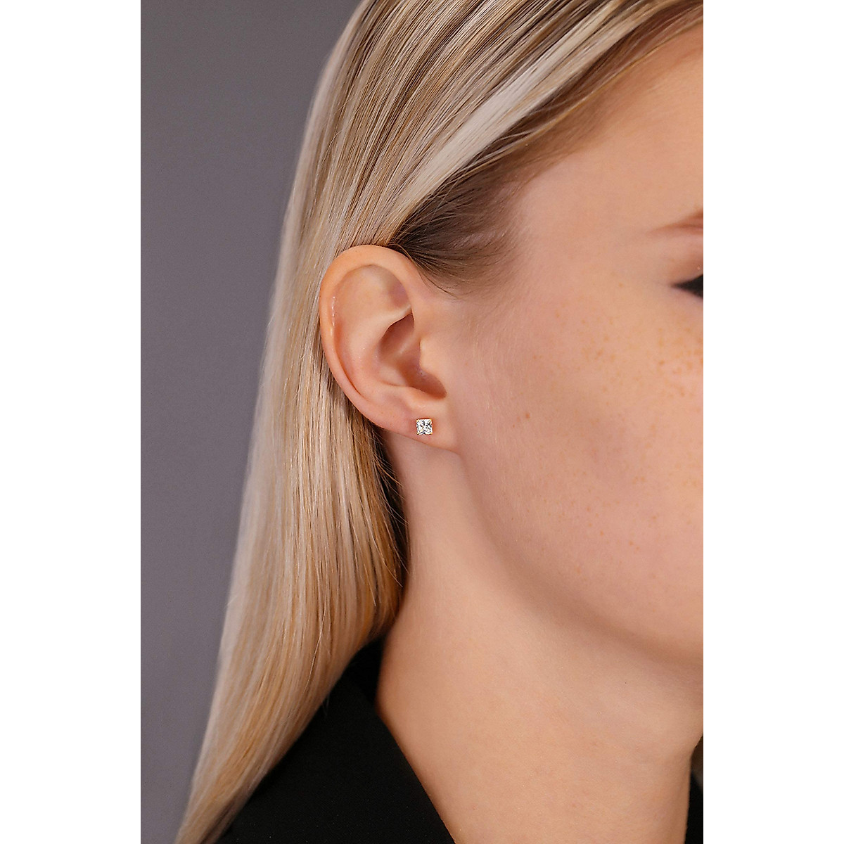 14k Yellow Gold Solitaire Square Princess-cut CZ Stud Earrings with Secure Screw-backs (4mm)…