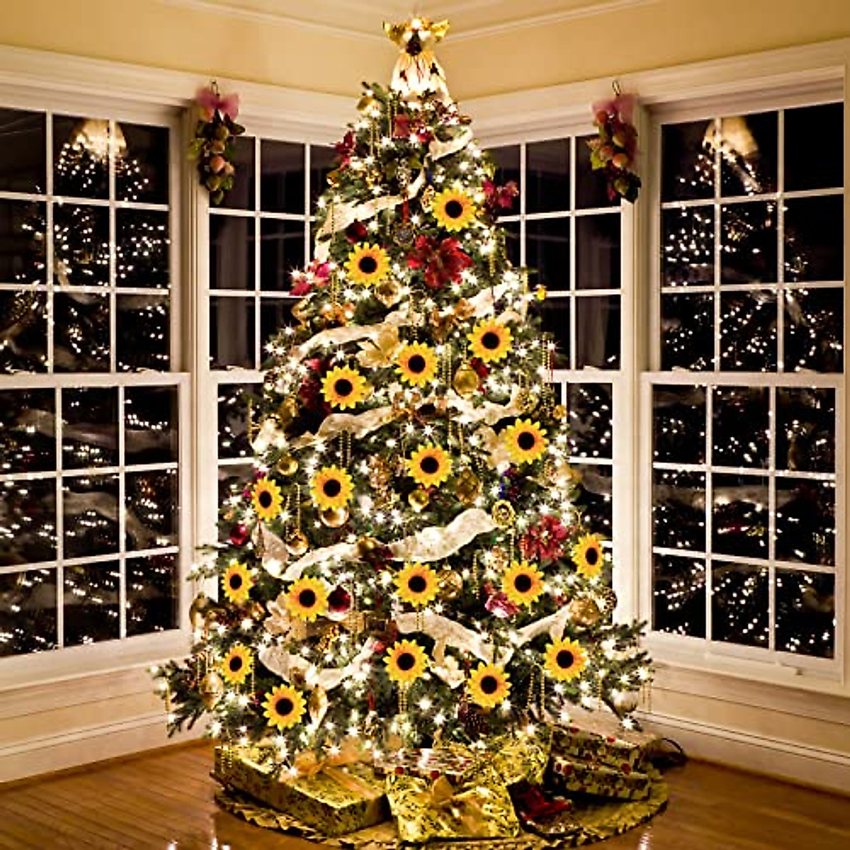 Whonline 60pcs 3.9inch Sunflowers Artificial Flowers, Sunflower Decor, Fake Silk Sunflower Heads for Crafts Christmas Tree Garland Birthday Home Party Decorations