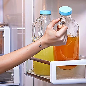 2 Pc 47oz Clear Glass Milk Bottles Glass Pitcher with Handle and Lids - Airtight milk Container for Refrigerator Jug Water Juice Heavy Milk Bottle Liquid Containers for Kitchen