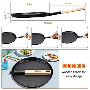 bodkar Frying Pan Skillet 8-inch Flat Crepe Pan, Lightweight Grill Pan with Wooden Handle for Camping Indoor Outdoor Cooking